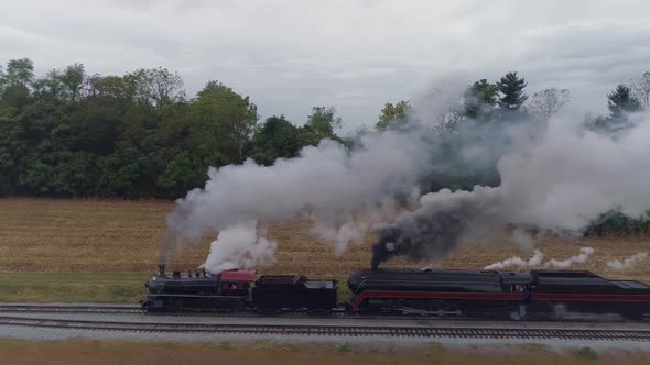 View of a Two Steam Locomotives Double Heading a Freight Train, Stock ...