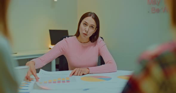 Beautiful Woman Boss of the Company Talks About a New Business Project ...