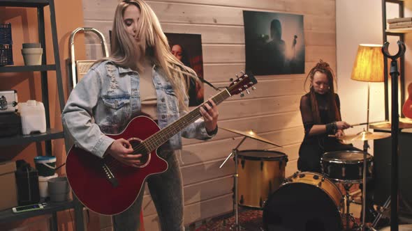 Girl Rocking Out While Playing Guitar, Stock Footage | VideoHive
