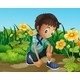 A Sad Boy Near the Blooming Flowers, Vectors | GraphicRiver