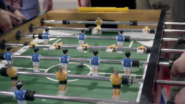 Handsome Cheerful Men Having Fun on Event Playing Table Soccer Close Up ...