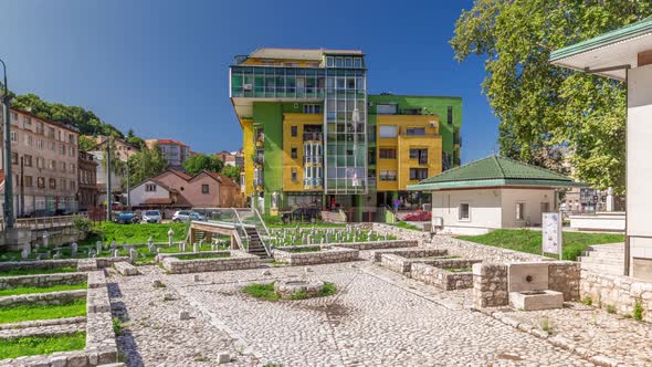 Stari Grad ruins and Bakr-babina mosque in Sarajevo timelapse ...