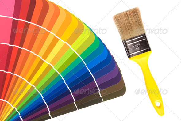 Paint color cards and brush Stock Photo by joebelanger | PhotoDune