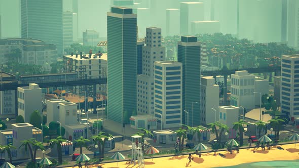 Urban aerial view of the city block with skyscrapers, offices and shops ...