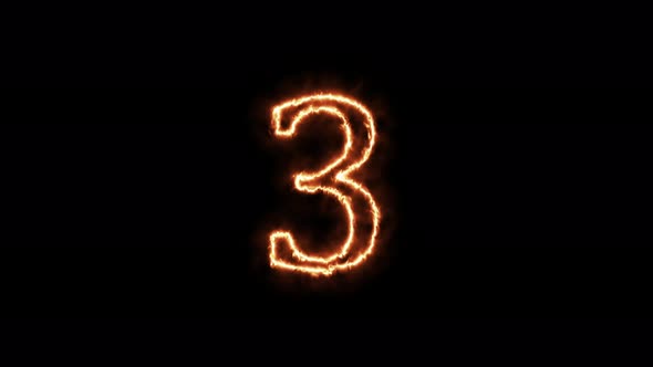 Number 3 fire. Symbol animation burning in a flame on a black ...
