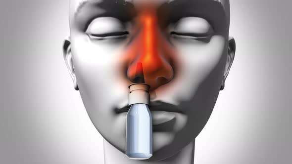 Decongestant Nasal Spray Woman Front View White Background, Motion Graphics
