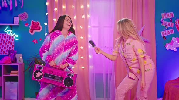 Excited Ladies at Sleepover Enjoy the Time Dancing, Stock Footage ...