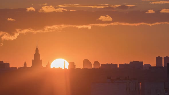 stunning sunset over Moscow on a telephoto lens, Stock Footage | VideoHive