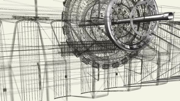 Wireframe and metallic engine parts rotating, Motion Graphics | VideoHive