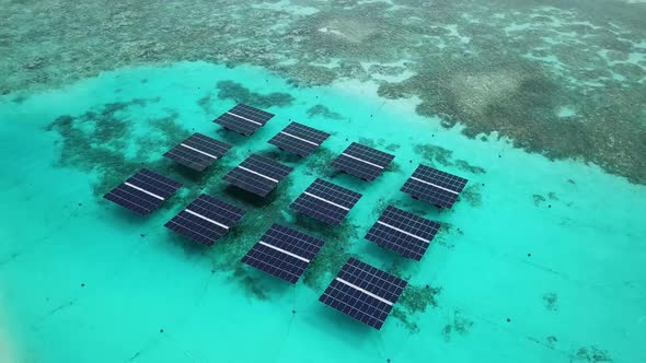 Aerial View of Solar Panels Built in the Ocean in Maldives, Stock Footage