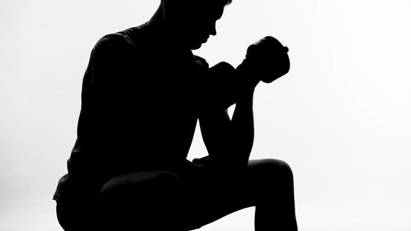 Male Athlete Shadow Lifting Dumbbell in Gym, Biceps Exercise, Healthy ...