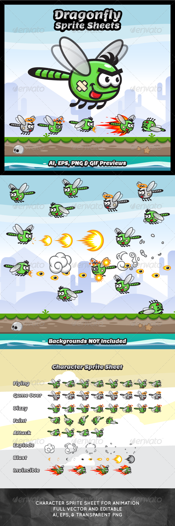 Dragonfly Game Character Sprite Sheets by bevouliin | GraphicRiver