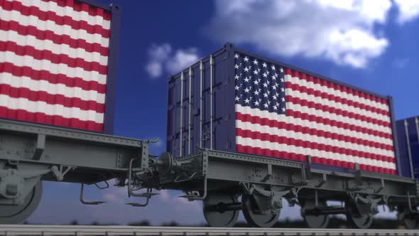 Train and Containers with the Flag of USA, Motion Graphics | VideoHive