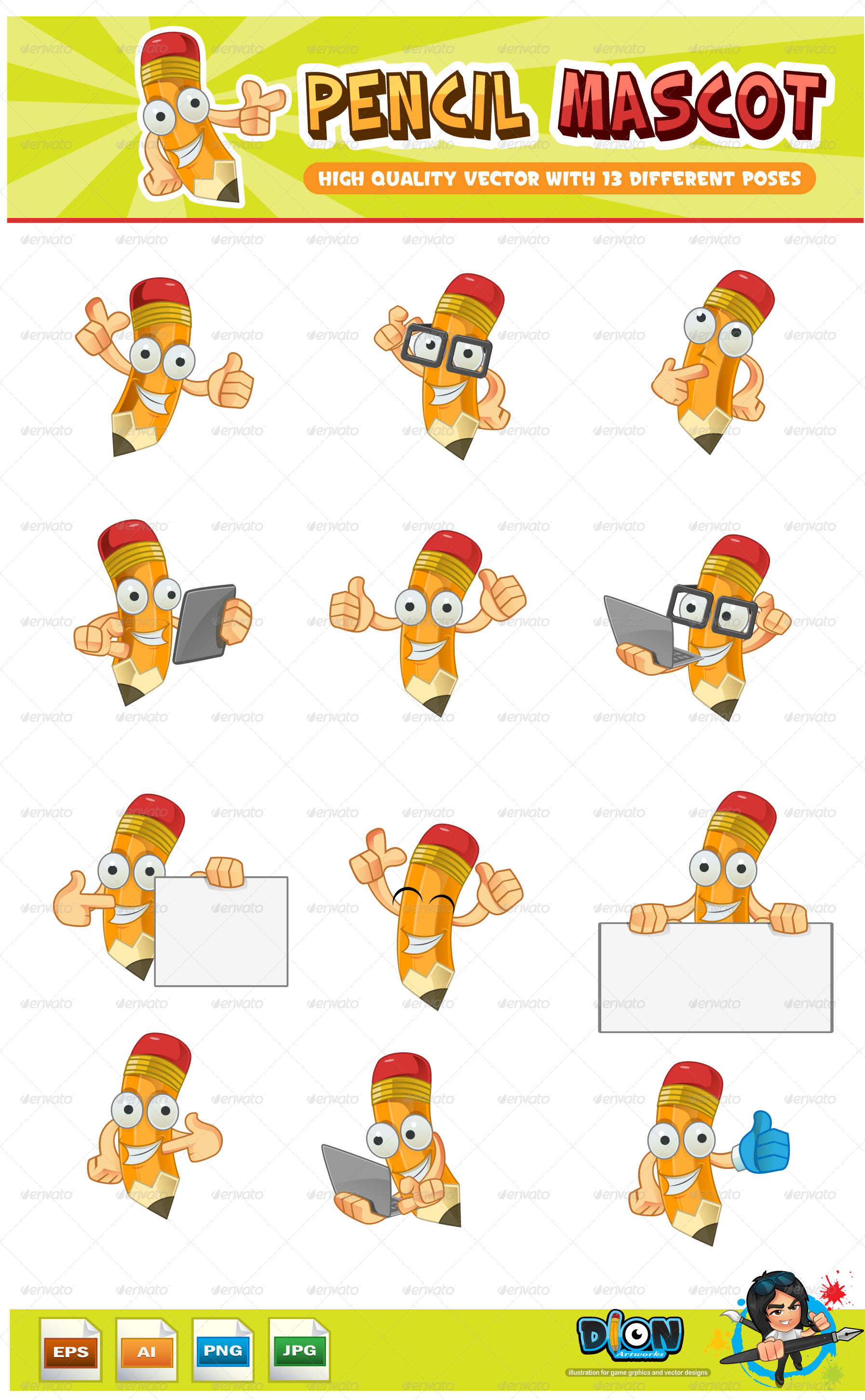 Pencil Mascot, Vectors | GraphicRiver