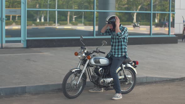 Young Man Riding Custom Motorcycle on Street Road Slow Motion, Stock ...
