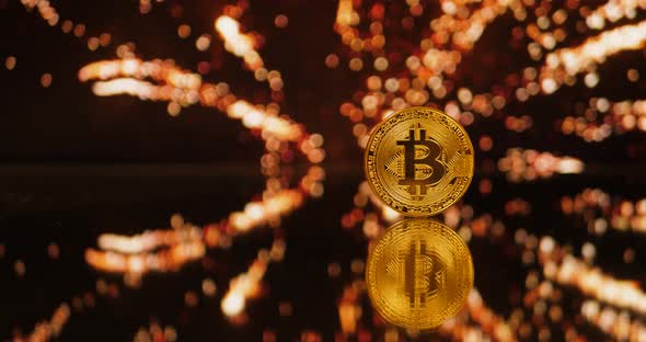 Concept: Bitcoin on Fireworks Background, Stock Footage | VideoHive