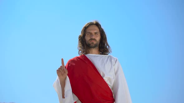 Strict God Pointing Finger Up, Attention to Righteous Life, Avoid ...