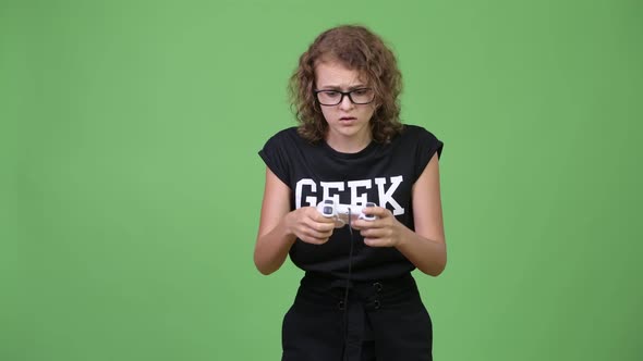 Young Stressed Nerd Woman Playing Games and Losing, Stock Footage ...