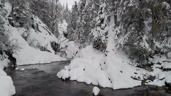 flying sideways by winter waterfall, Stock Footage | VideoHive