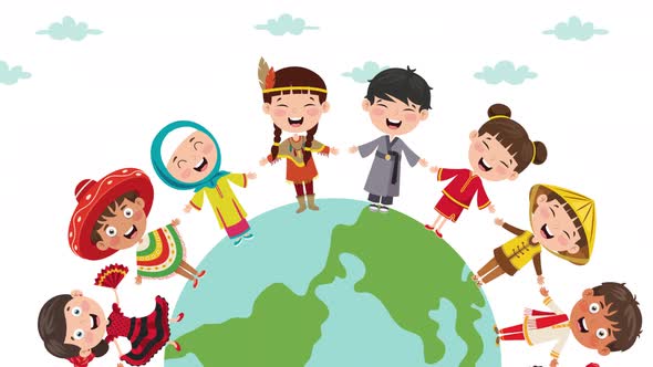 Circle Of Happy Children Different Races, Motion Graphics | VideoHive