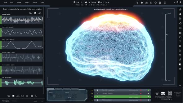 User App Interface of Human Brain Scan on Futuristic HUD, Motion Graphics