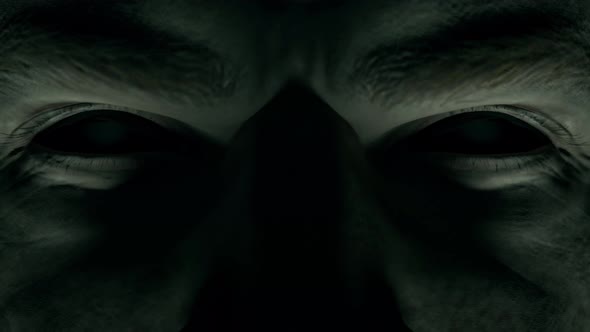 Scary Menacing Gaze of a Man with Empty Black Eyes Close-up, Motion ...