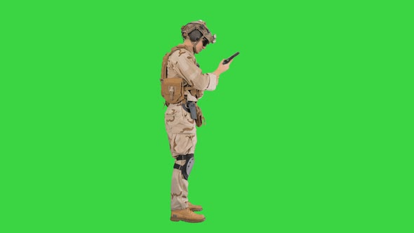 Young Man Military Uniform Checking Revolver Gun Green Screen Chroma ...