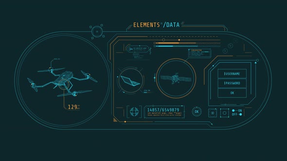 HUD Animation With Drones And Satellite Equipment 4K, Motion Graphics