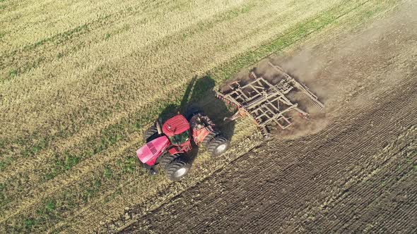Agricultural Red Big Tractor in the Field Plowing, Stock Footage ...