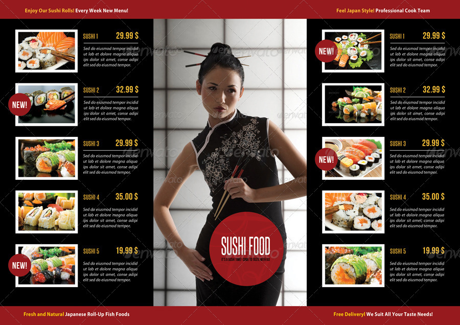 Sushi Restaurant Menu 3-Fold Brochure 02, Print Templates | GraphicRiver