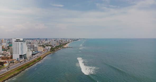 Drone Flying Over Beautiful Seaside Near Town of Colombo, Sri Lanka ...