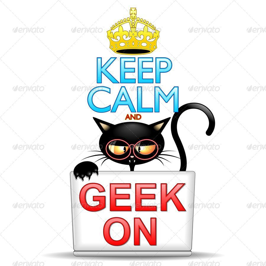 Keep Calm and Geek on Cartoon Cat, Vectors | GraphicRiver