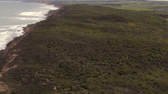 Aerial view of Pebble Point glamping site near Twelve Apostles, a long ...