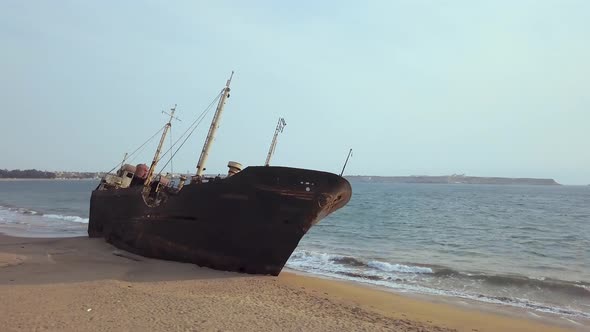 Aerial view of a shipwreck at the beach, Angola, Africa, Stock Footage