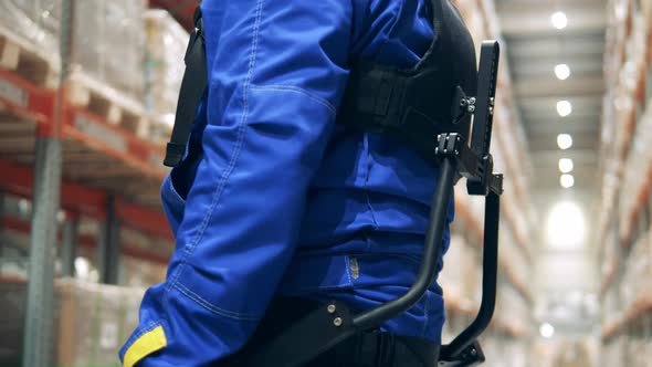Ergoskeleton on the Back of a Male Storage Worker, Stock Footage ...