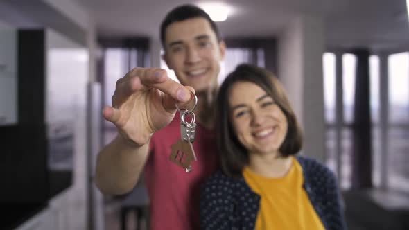 Male Hand Shaking Keys To New House Indoors, Stock Footage | VideoHive