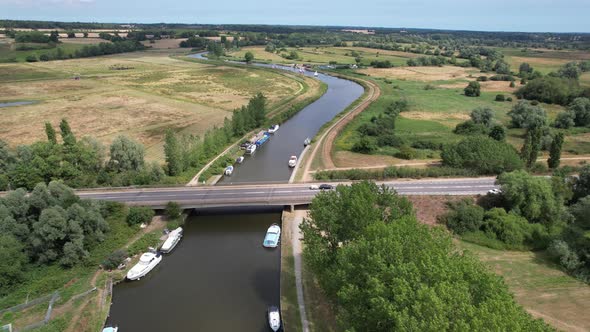 Road bridge A146 Beccles Suffolk UK drone aerial view, Stock Footage