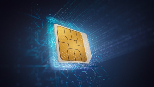 GSM Sim-Card with Blue Data flow, Motion Graphics | VideoHive