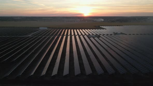 Drone Fly Over Solar Farm. Renewable Green Energy and Electrical ...
