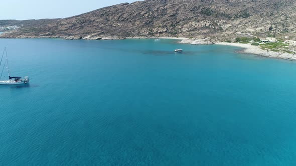 Magganari beach on the island of Ios in the Cyclades in Greece seen ...
