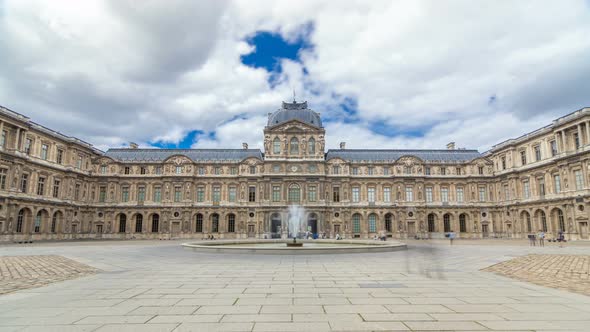 Inner Yard of Louvre with Fountain Timelapse Hyperlapse, Stock Footage