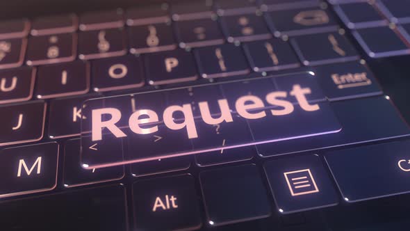 Futuristic Computer Keyboard and Transparent Request Key, Motion Graphics