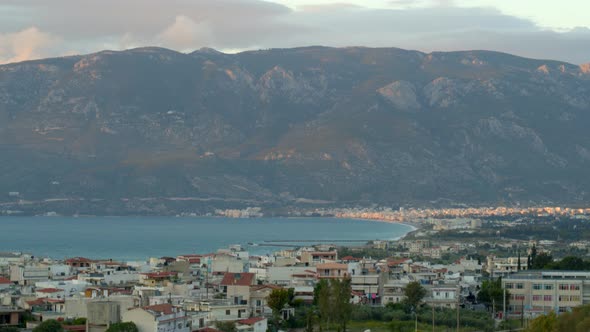 Forward Aerial Pan of Loutraki on the Gulf of Corinth Greece, Stock Footage