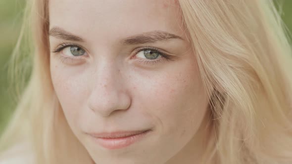 Closeup Face Of A Smiling 19 Year Old Blonde Girl Stock Footage