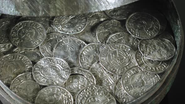 Ancient Viking Age Silver Coins on Treasure Box, Stock Footage | VideoHive
