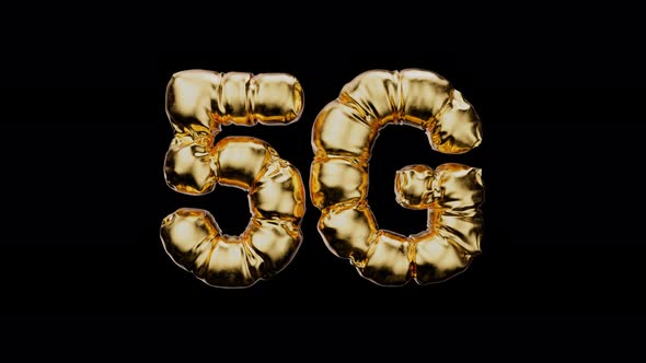 Gold 5G Rotating Symbol on a Transparent Background, Motion Graphics