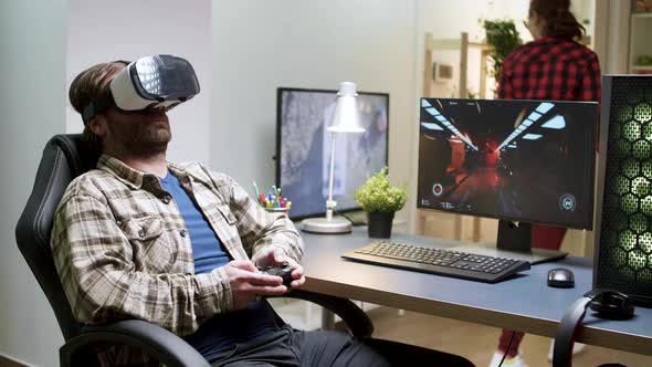 Game Over for Man Sitting on Gaming Chair Using Vr Headset, Stock Footage