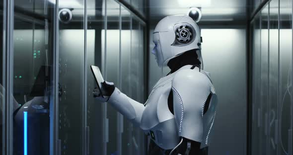 Humanoid Robot Checking Servers in a Data Center, Stock Footage | VideoHive