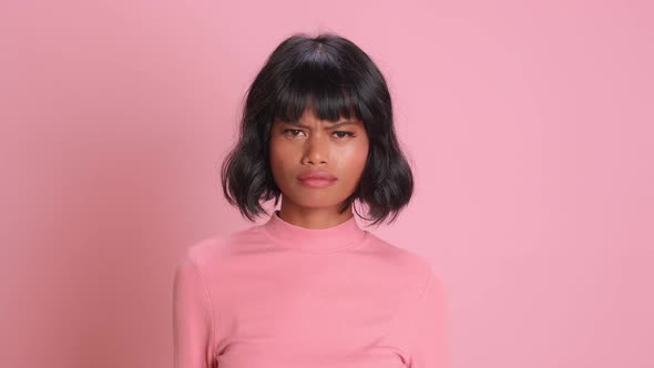 Annoyance Woman Looks Angrily at Camera Frown Face with Express ...