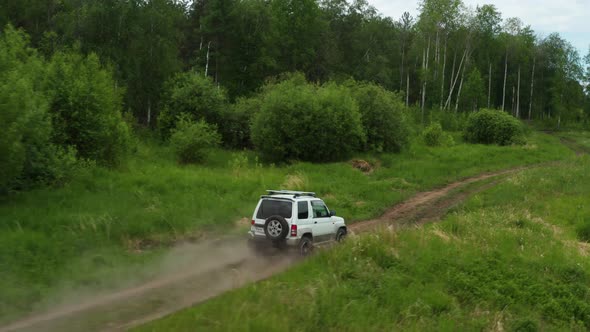 Aerial View of a Car Driving in Nature Near the River, Stock Footage